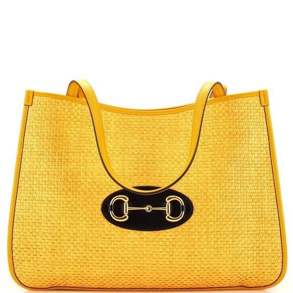 Gucci | Bags | Gucci Horsebit 955 Tote Raffia And Leather Medium Yellow ...